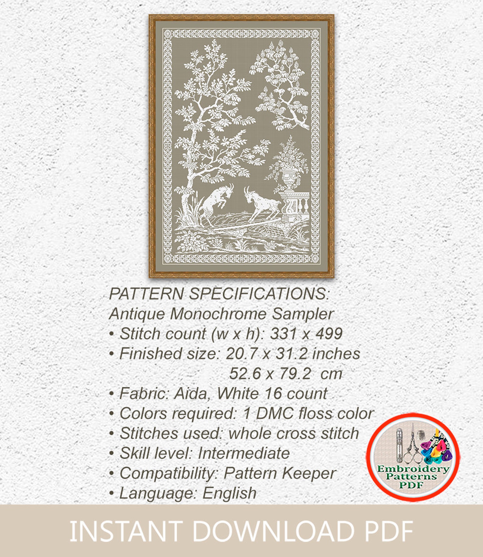 Two Goats Counted Cross Stitch Pattern Monochrome Sampler - Etsy