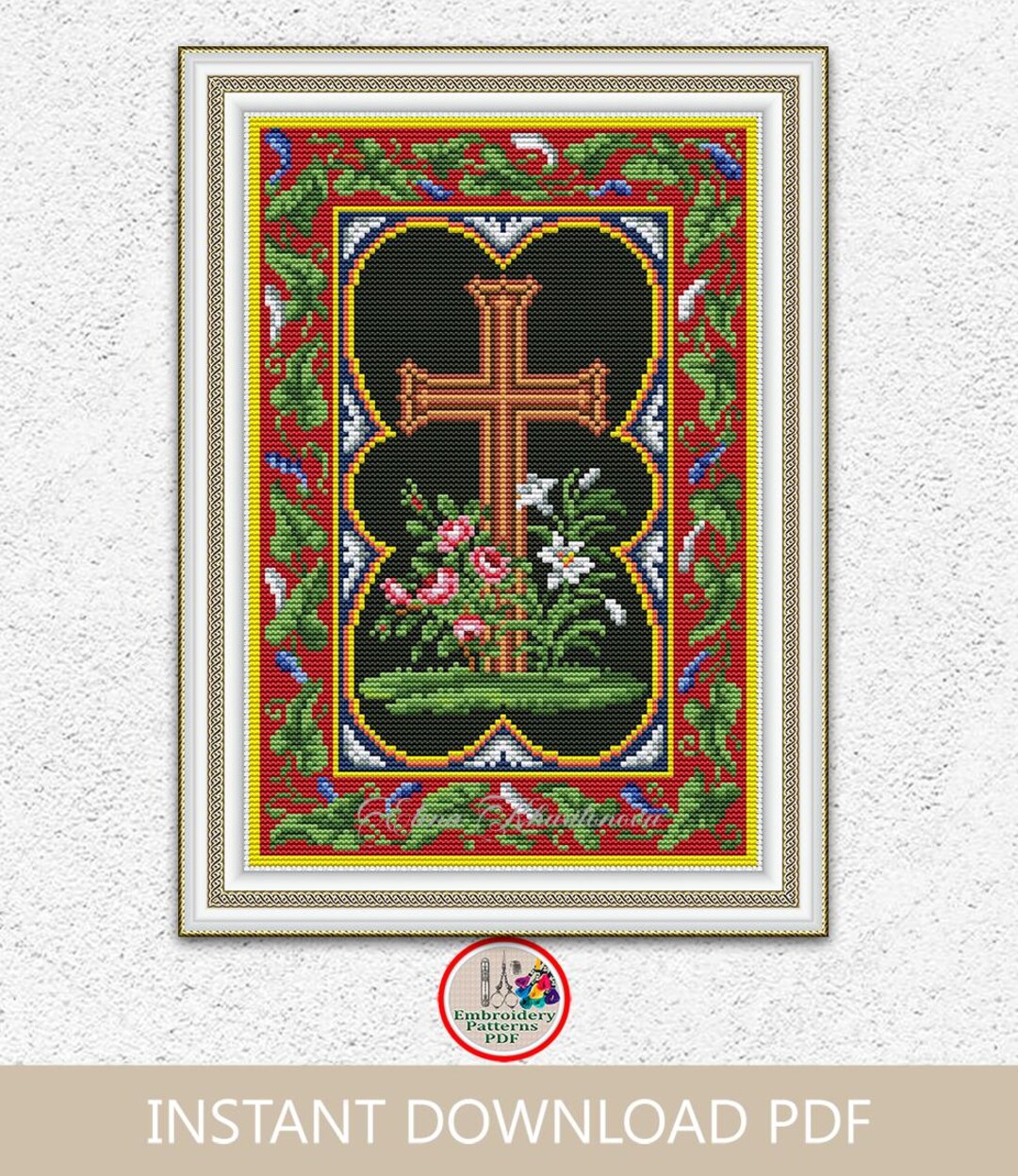 Christian Cross Counted Cross Stitch Pattern Floral Cross Embroidery ...