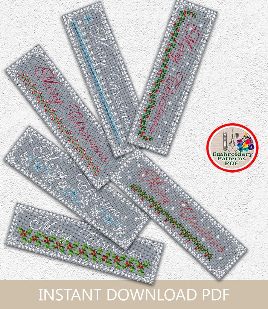 Set of 6 Christmas Bookmark Cross Stitch Pattern Merry Christmas ...