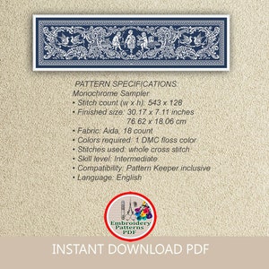 Monochrome Sampler Counted Cross Stitch Pattern Medieval Scene - Etsy