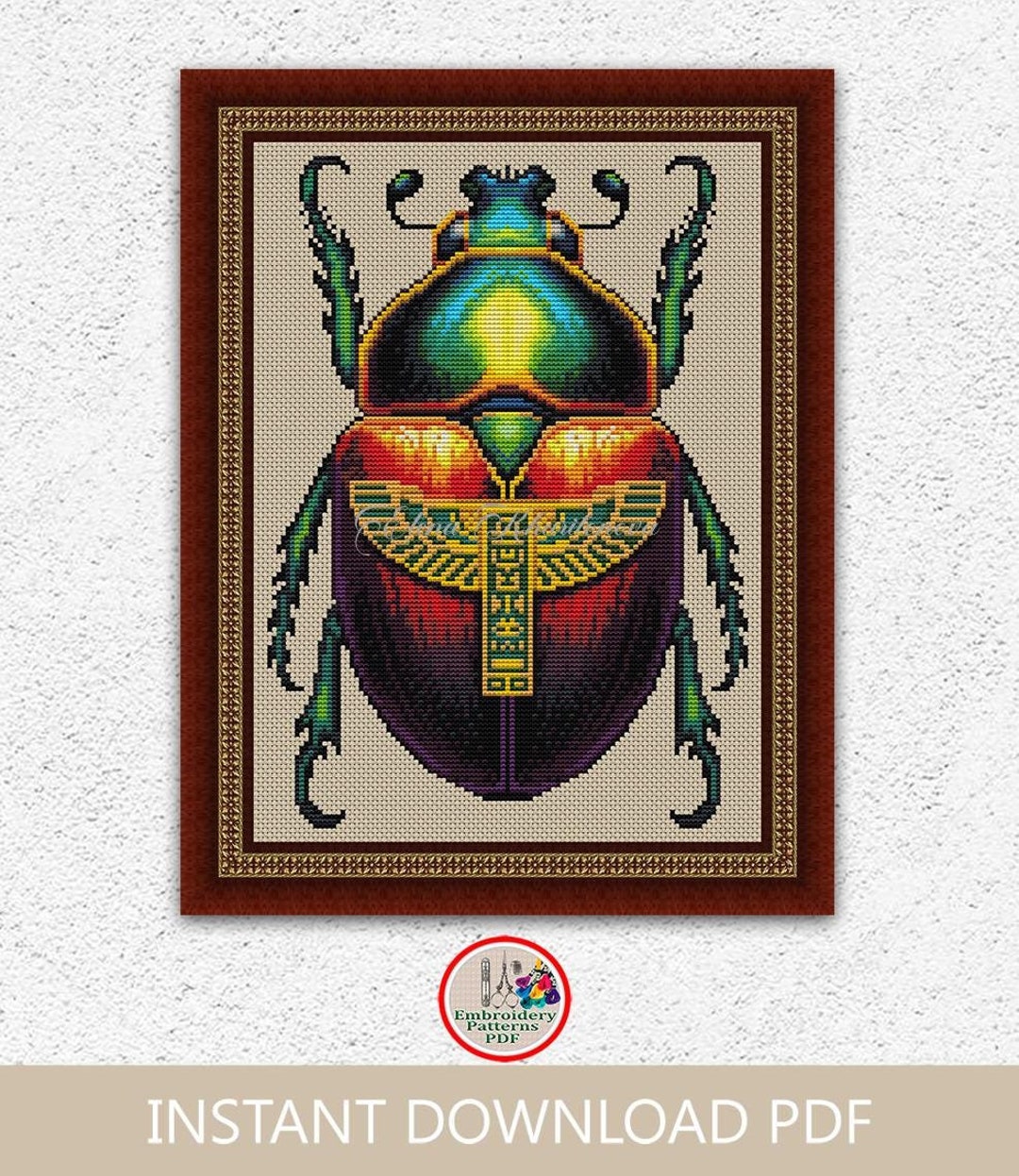 Scarab Beetle Counted Cross Stitch Pattern Insect Cross Stitch Ancient ...