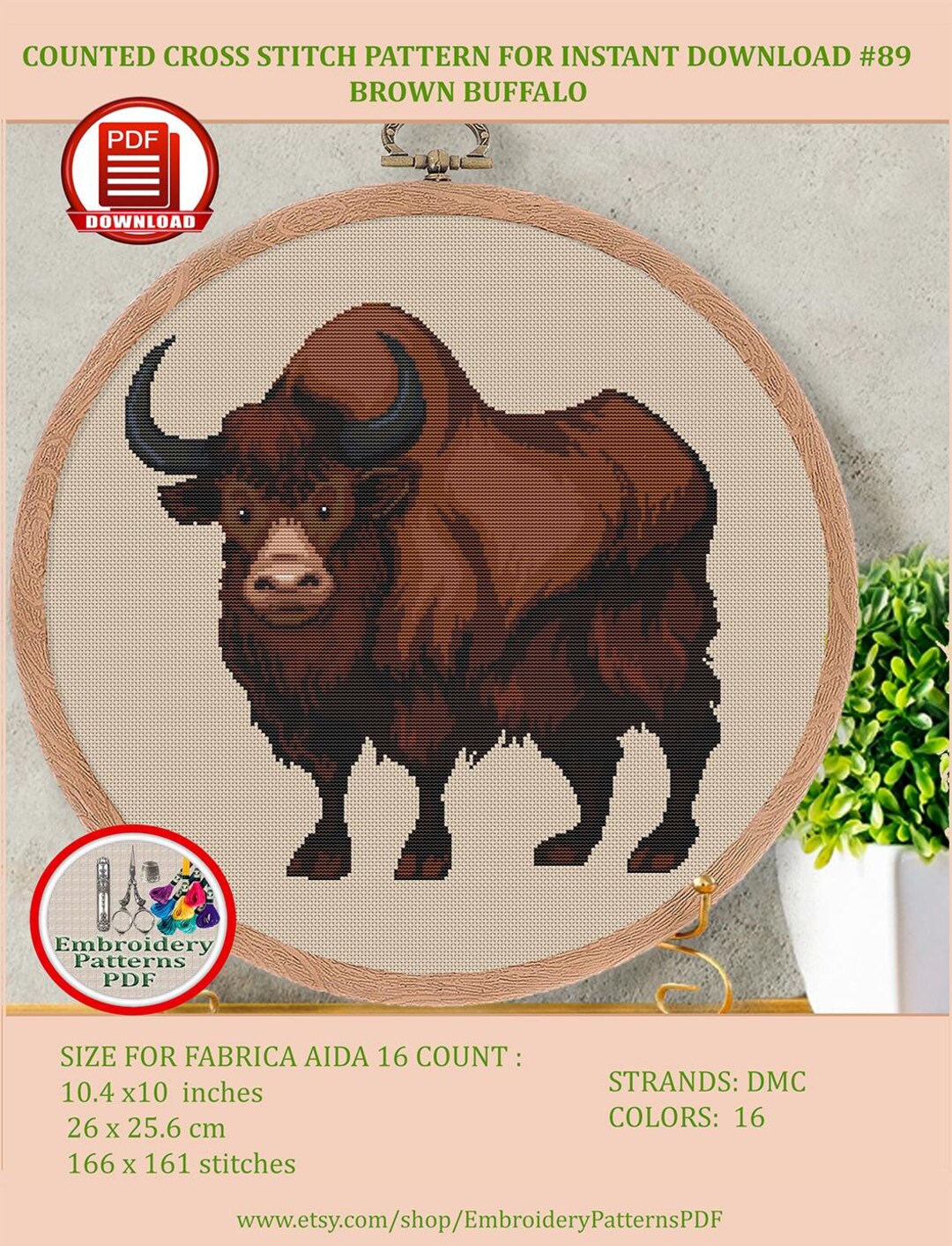 Animal Buffalo Counted Cross Stitch Pattern Animal Cross Stitch Bison ...