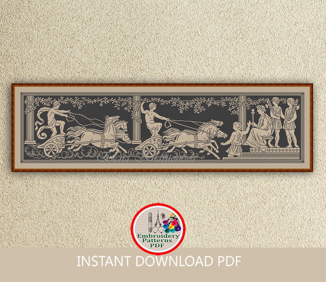 Chariot Racing Counted Cross Stitch Pattern Monochrome Sampler - Etsy