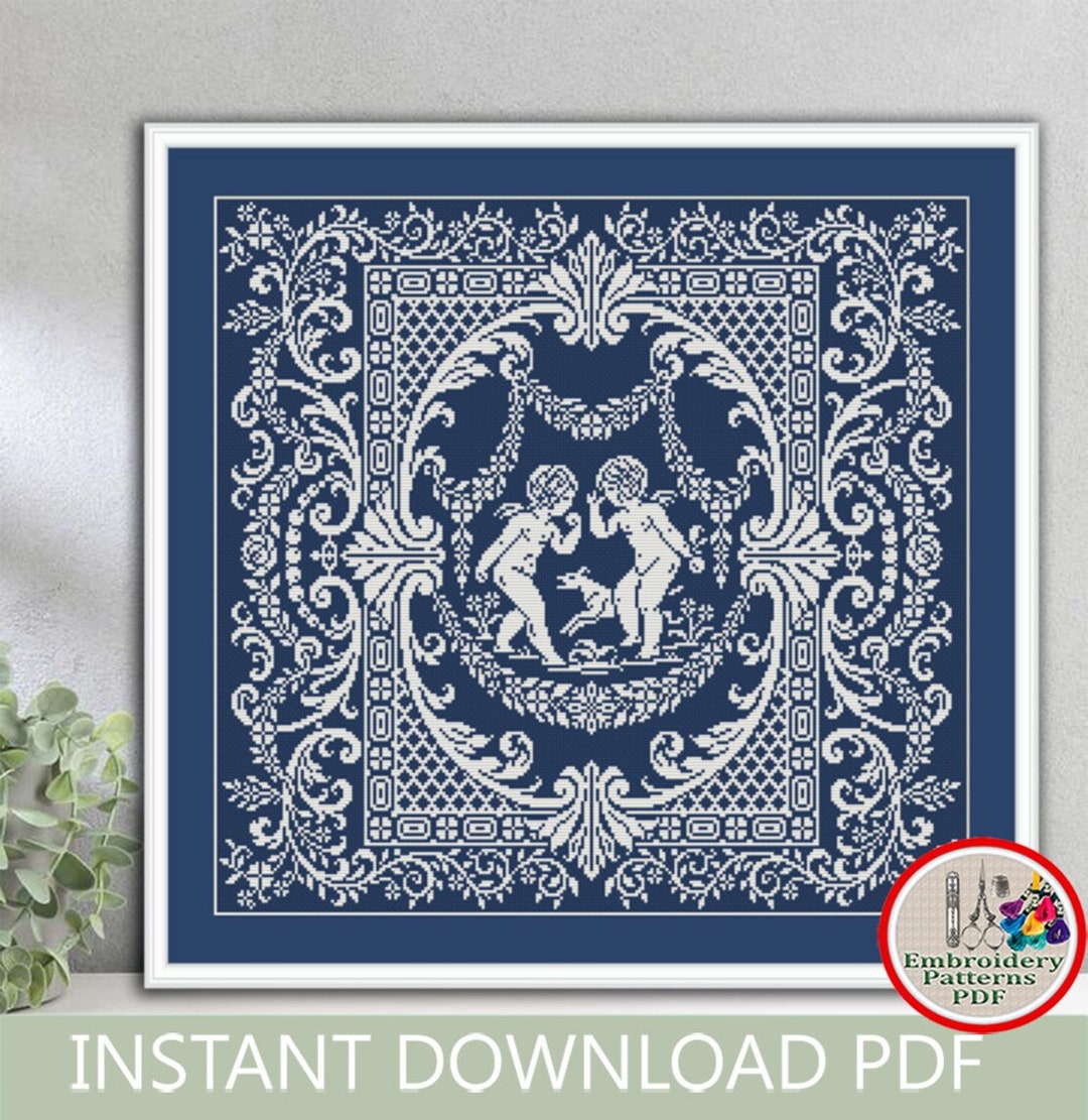 Two Baby Angels Counted Cross Stitch Pattern Angels Cherubs Monochrome ...