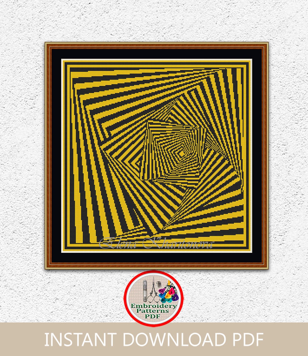 Rotate Square Optical Illusion Cross Stitch Pattern Black and White ...