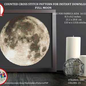 Full Moon Counted Cross Stitch Pattern Galaxy Night Sky Embroidery ...