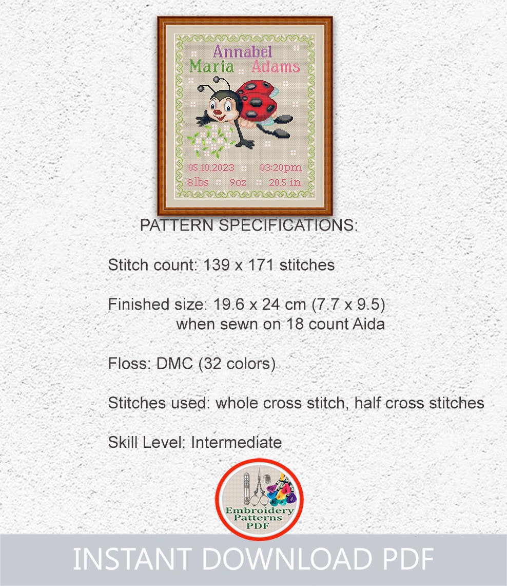 Custom Baby Birth Sampler Cross Stitch Pattern Cute Little - Etsy