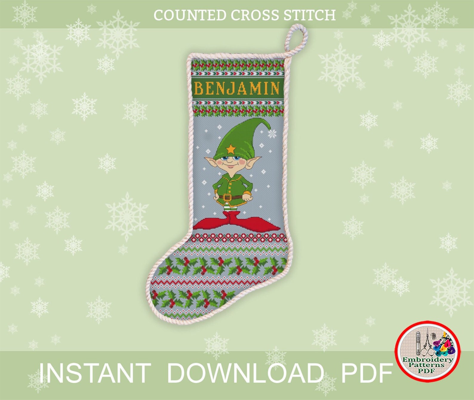 Funny Elf Stocking Cross Stitch Pattern Custom Christmas Stocking ...