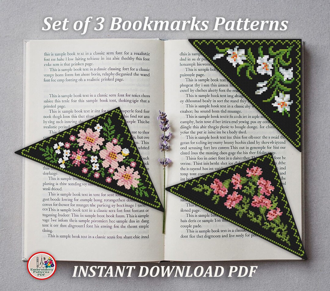 Corner Bookmarks Cross Stitch Pattern Floral Samplers Embroidery ...