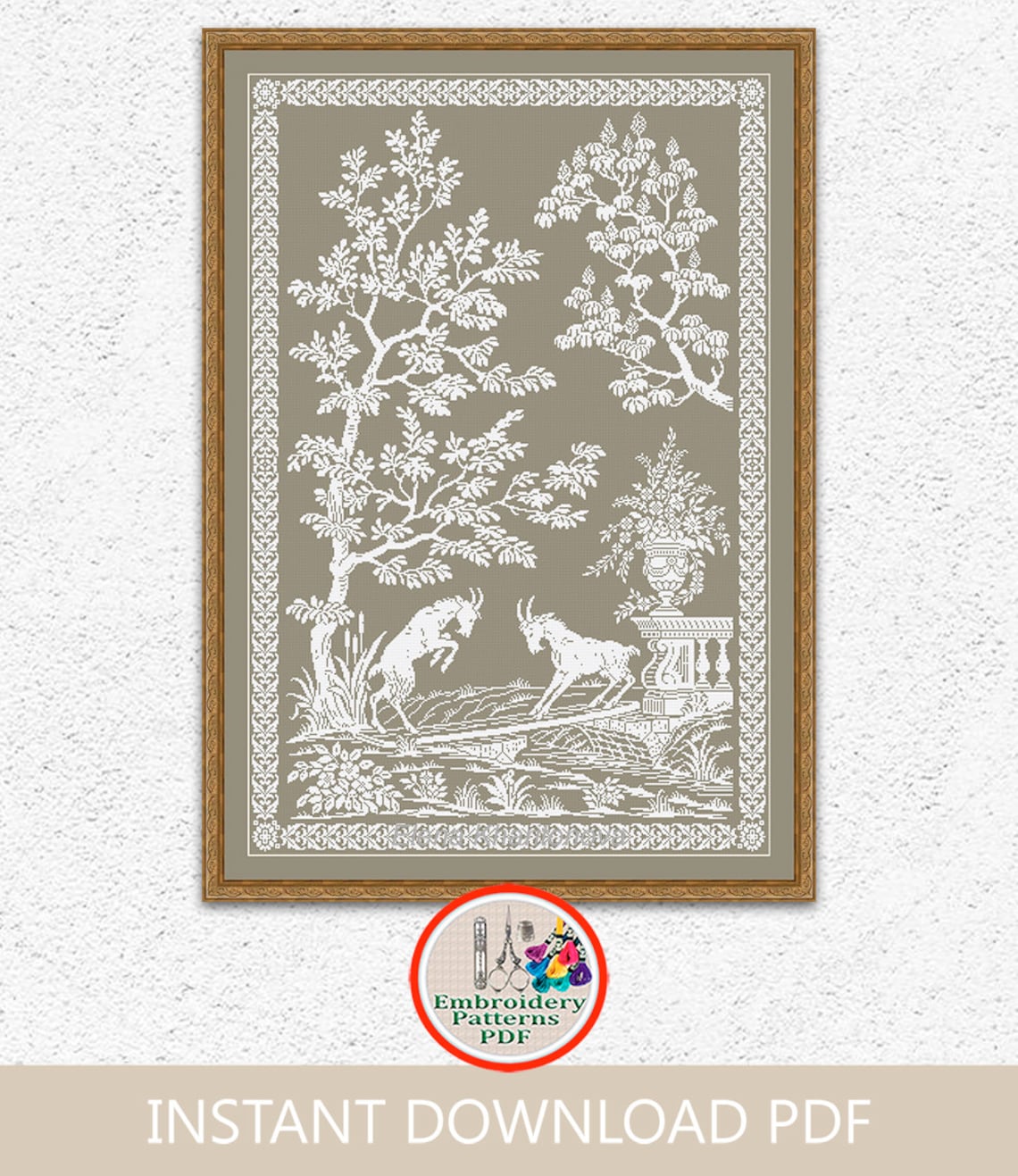 Two Goats Counted Cross Stitch Pattern Monochrome Sampler - Etsy