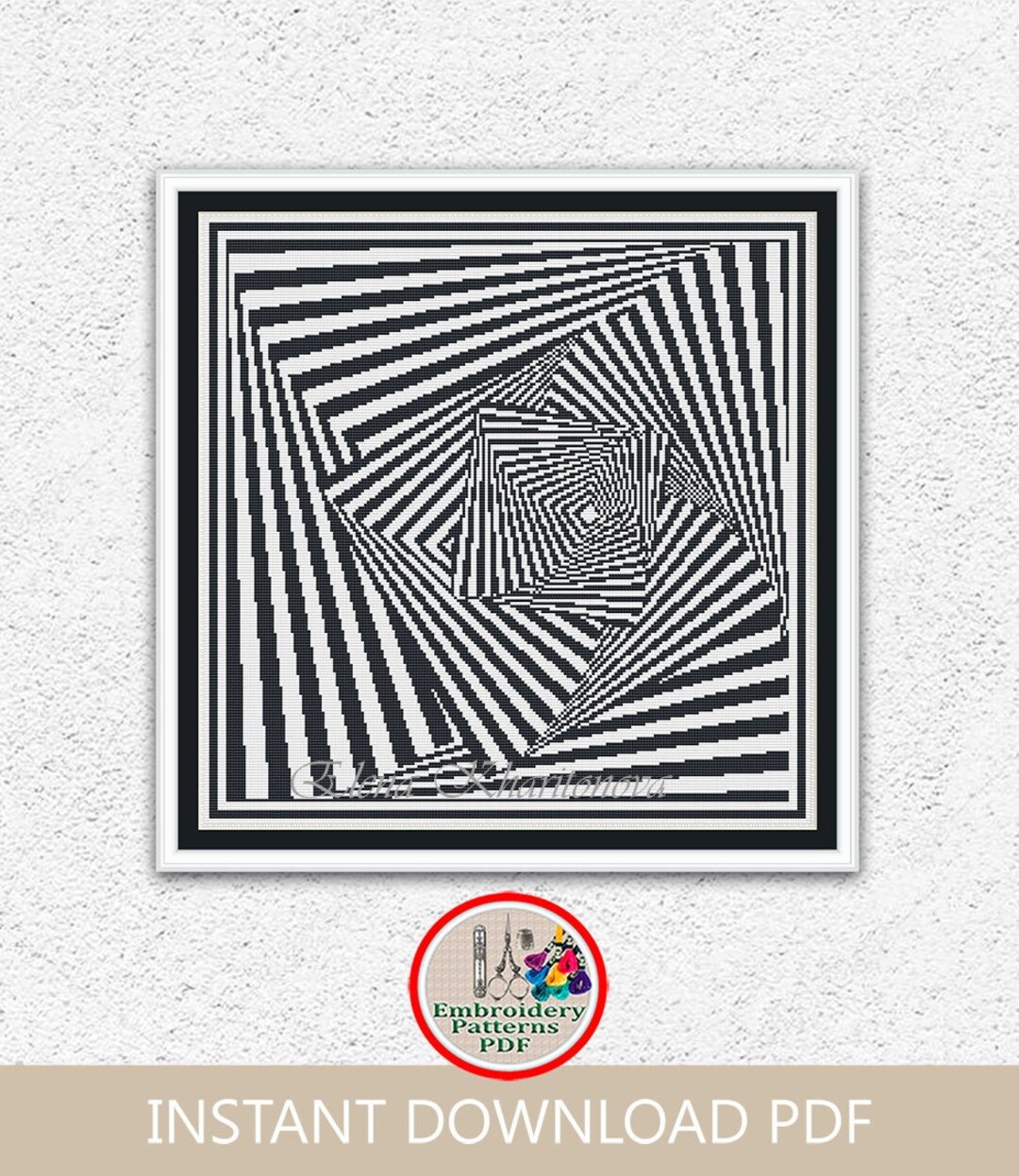 Rotate Square Optical Illusion Cross Stitch Pattern Black and White ...