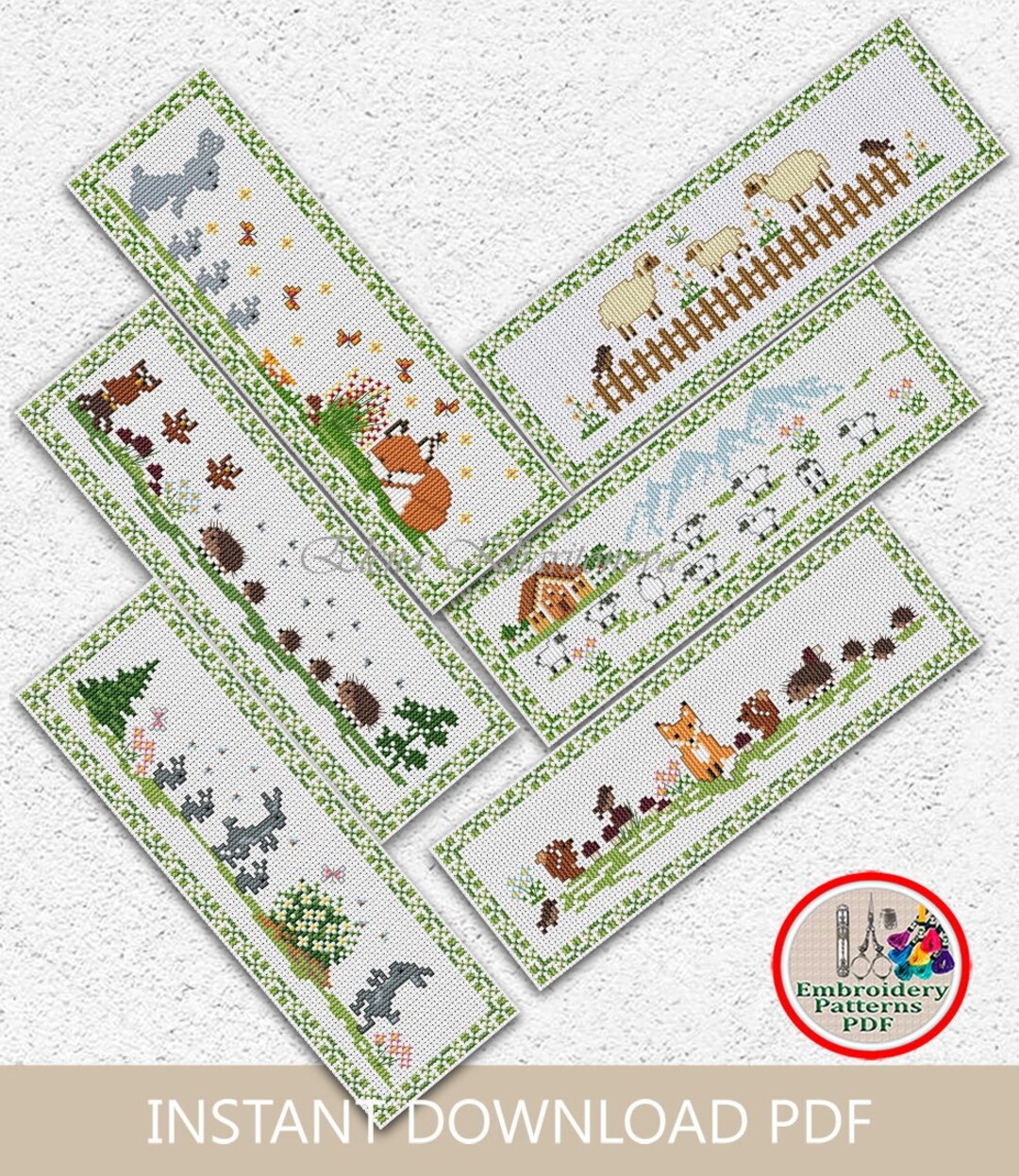 Set of 6 Cute Bookmarks Cross Stitch Pattern Animals Bookmark Sampler ...