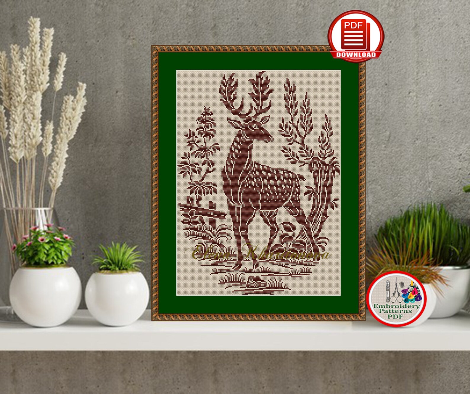 Wild Deer Counted Cross Stitch Pattern Monochrome Sampler Xstitch Chart ...