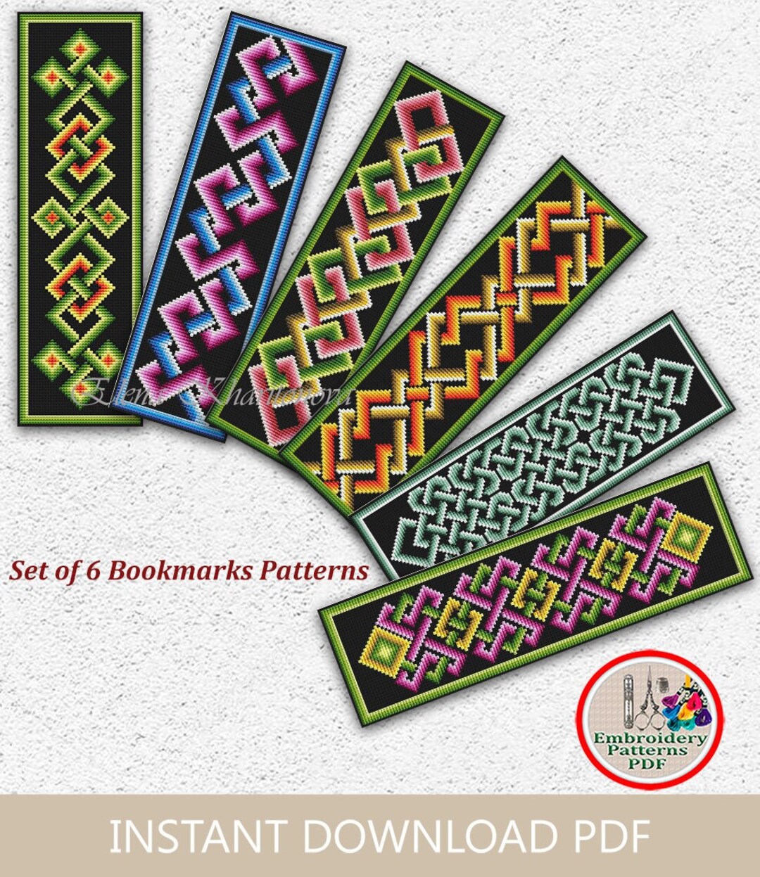 Set of 6 Celtic Knot Bookmarks Cross Stitch Pattern Colorful Geometric ...