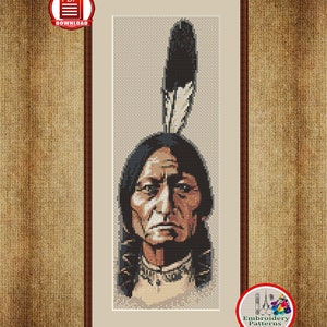 Indian Chief Portrait Counted Cross Stitch Pattern Native American ...