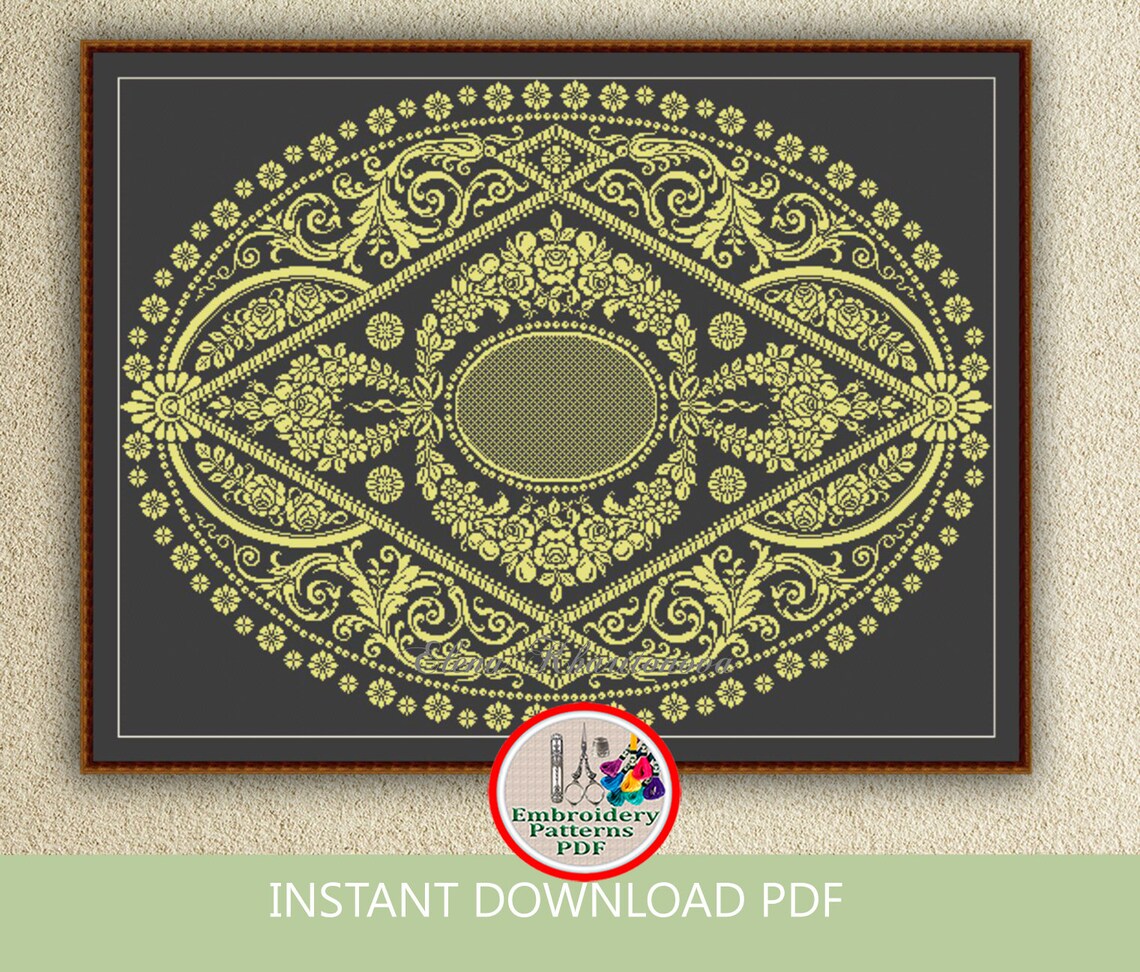 Monochrome Sampler Counted Cross Stitch Pattern Oval Floral - Etsy