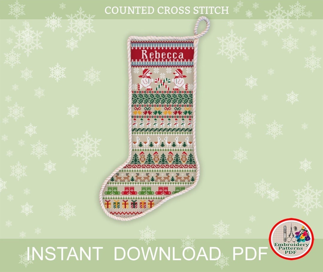 Custom Christmas Stocking Cross Stitch Pattern Snowmen Llamas Owls ...