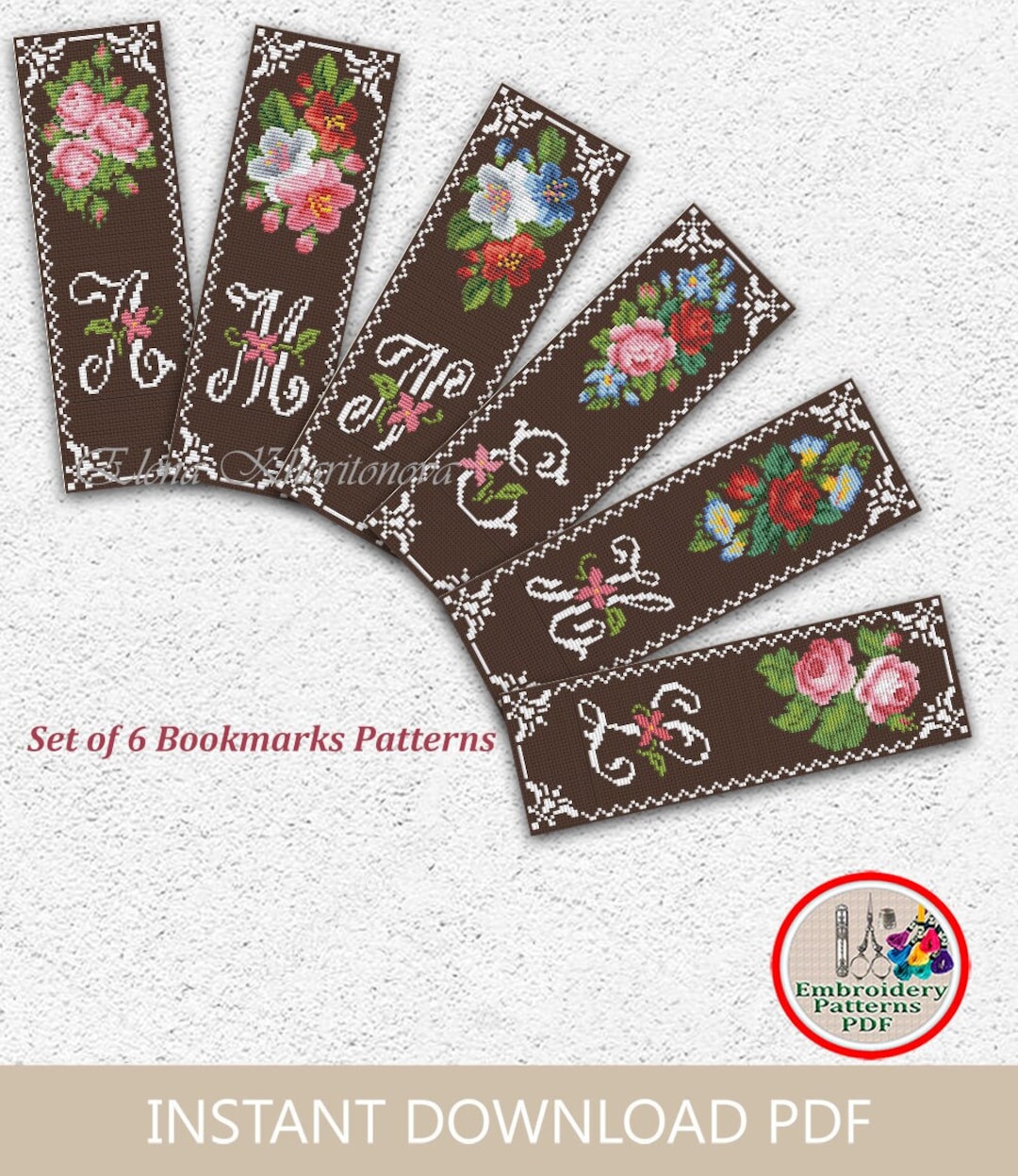 Custom Floral Bookmark Cross Stitch Pattern Initial Bookmark Samplers ...