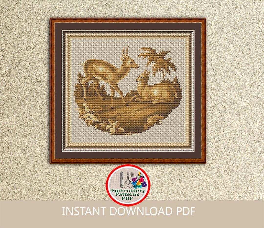 Two Deer in Wood Counted Cross Stitch Pattern Deer in Nature Vintage ...
