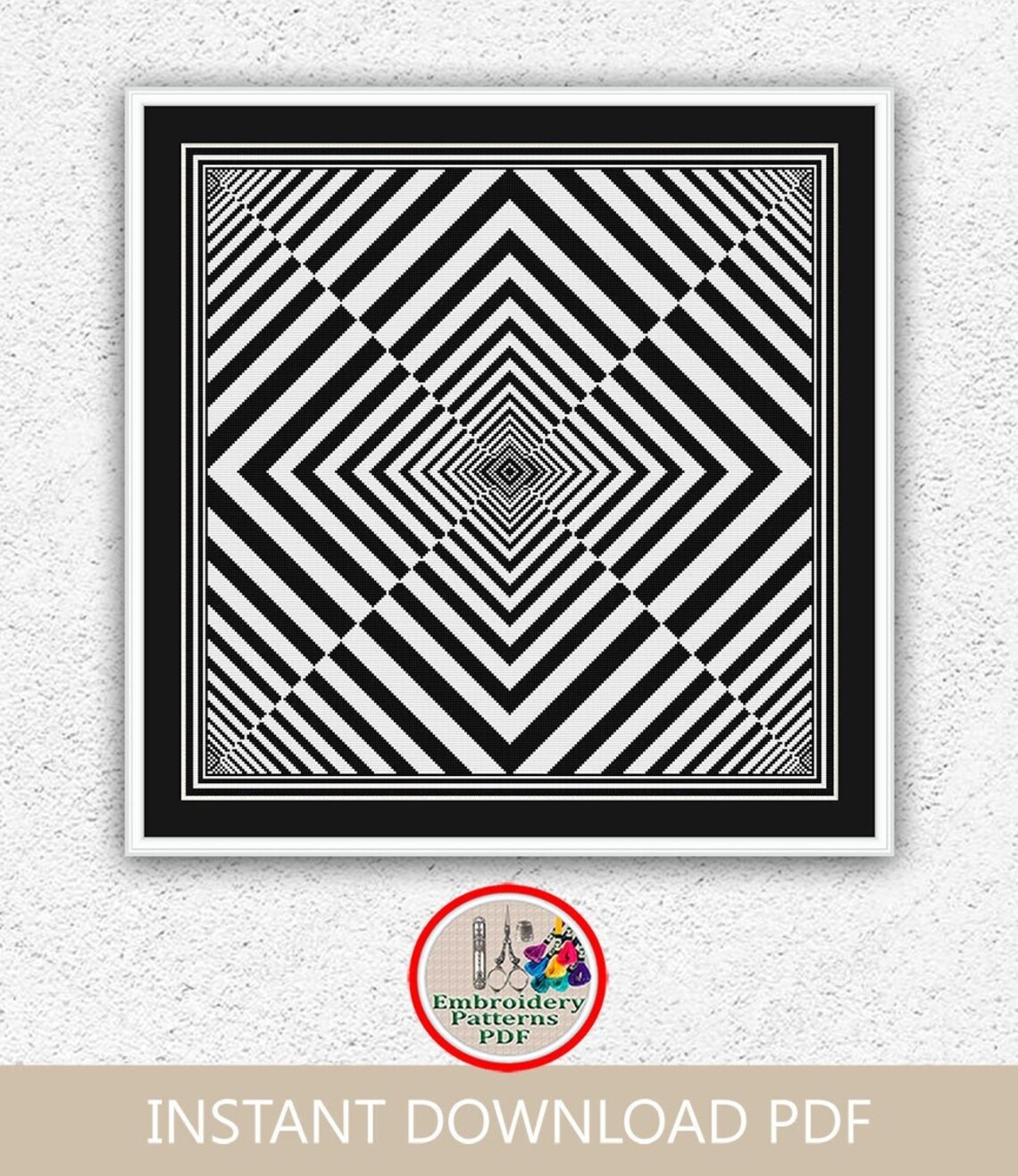 Monochrome Optical Illusion Cross Stitch Pattern Geometric Cross Stitch ...