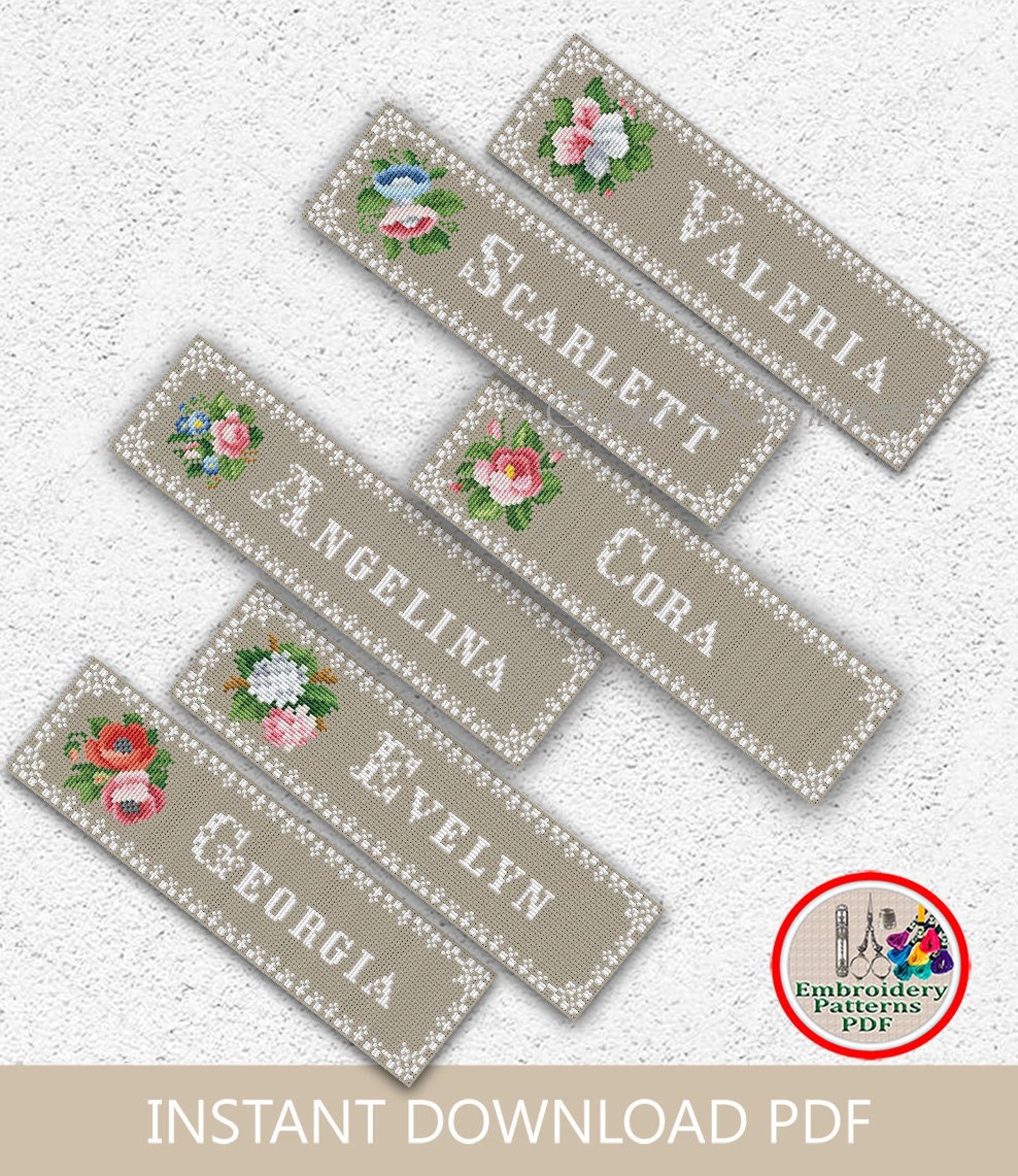 Custom Bookmark Cross Stitch Pattern Set of 6 Floral Bookmark Samplers ...