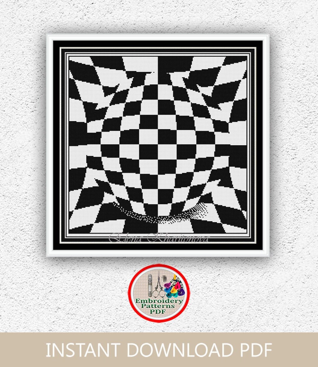 Black and White Optical Illusion Counted Cross Stitch Pattern Geometric ...