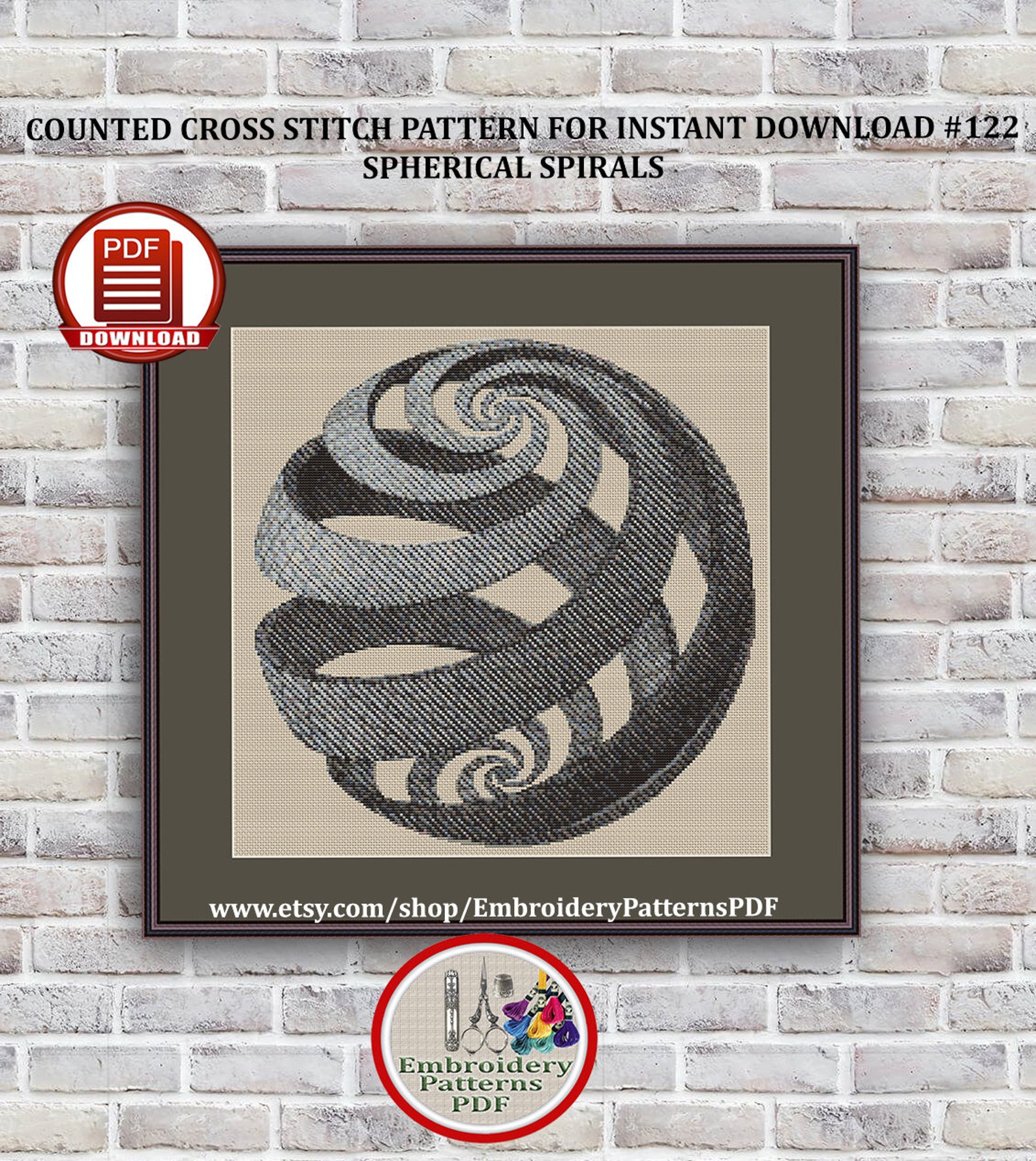 Sphere Spirals Counted Cross Stitch Pattern Geometric Cross Stitch ...