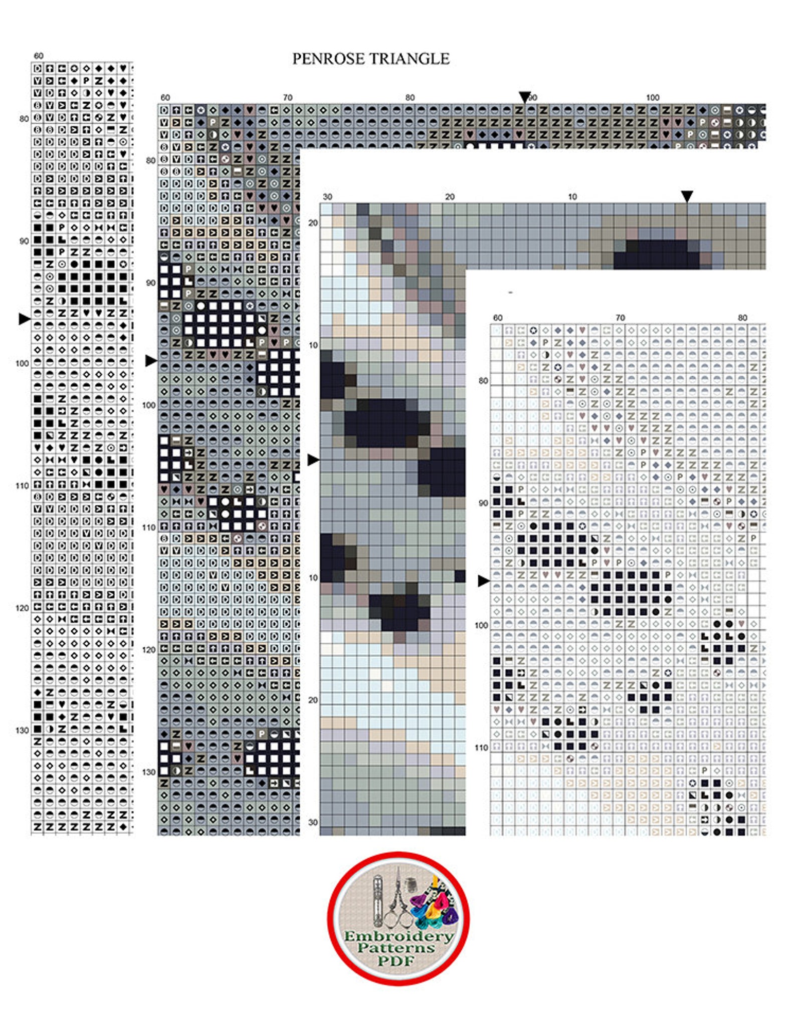 Impossible Dice Triangle Illusion Counted Cross Stitch Pattern ...