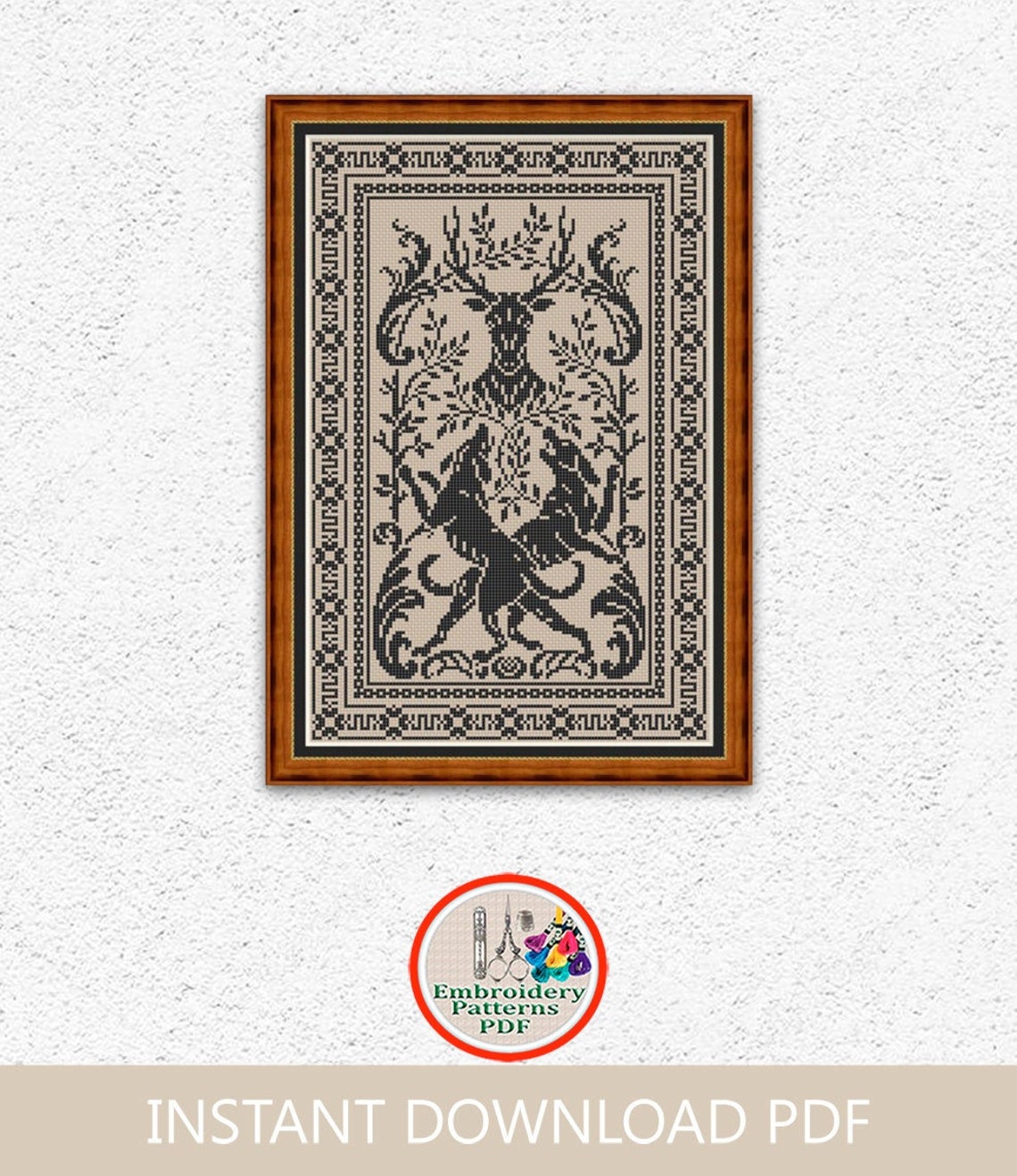 Hunting Monochrome Sampler Cross Stitch Pattern Deer and Hound - Etsy