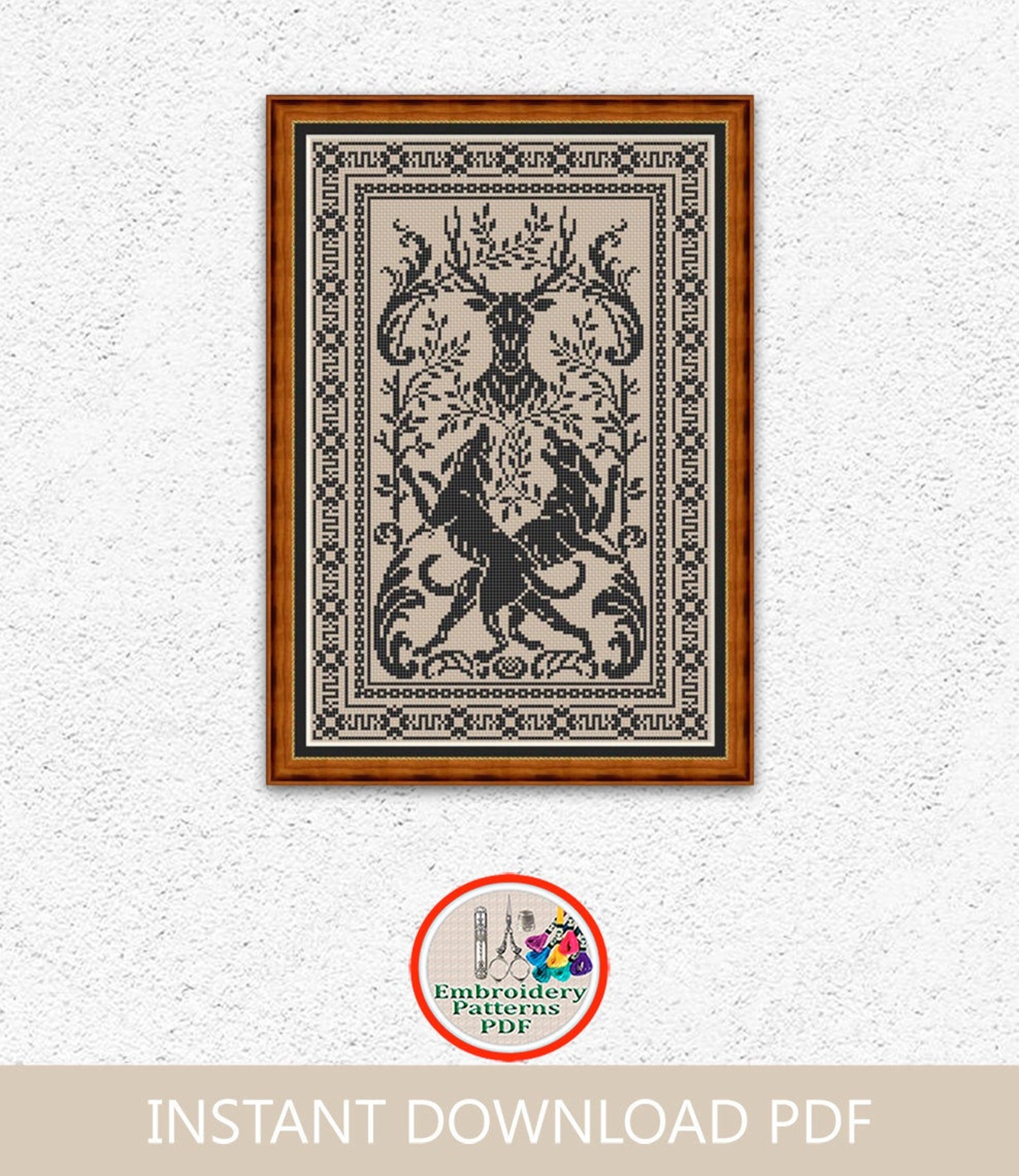 Hunting Monochrome Sampler Cross Stitch Pattern Deer and Hound - Etsy