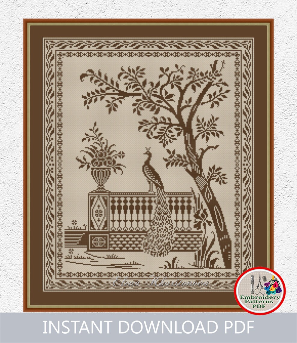 Garden Peacock Counted Cross Stitch Pattern Peafowl Monochrome - Etsy