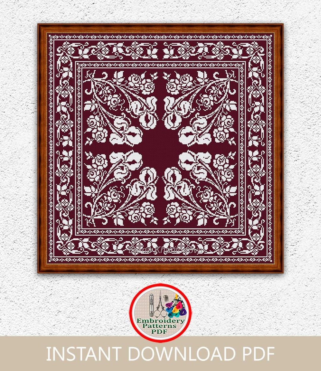 Roses Monochrome Sampler Counted Cross Stitch Pattern Floral Vintage ...