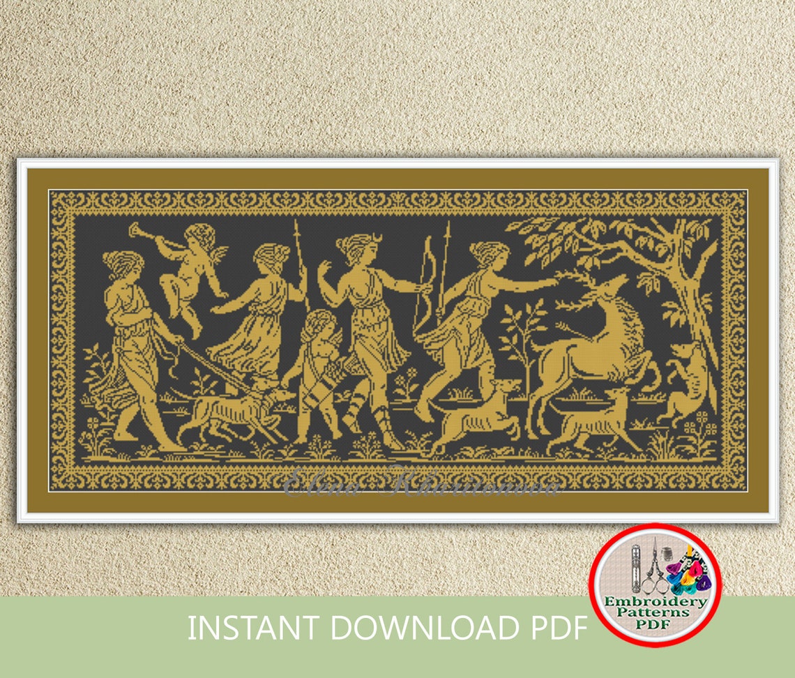 Ancient Women Hunting Counted Cross Stitch Pattern Monochrome - Etsy