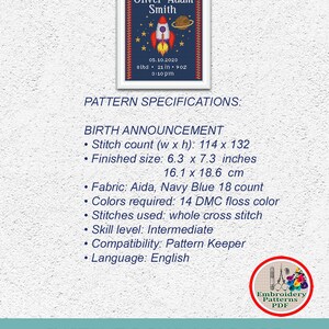 Custom Space Birth Stat for Baby Boy Cross Stitch Pattern Birth ...