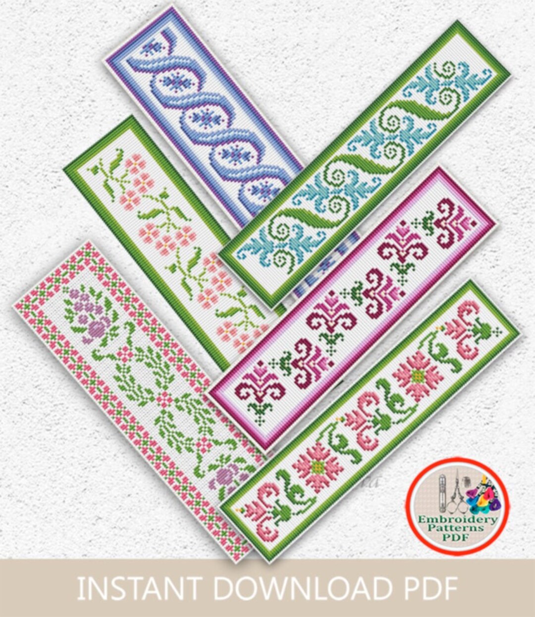 Set of 6 Bookmarks Cross Stitch Pattern Colorful Floral Bookmark ...