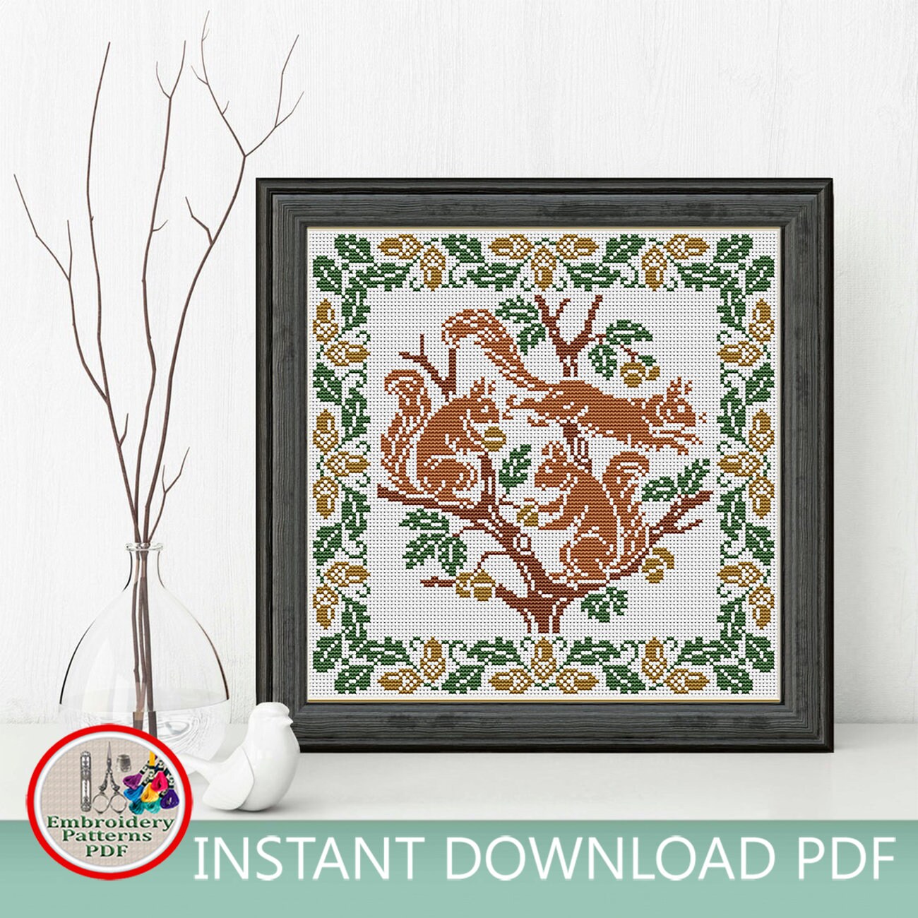 Squirrels Pillow Sampler Cross Stitch Pattern Squirrel Cross - Etsy