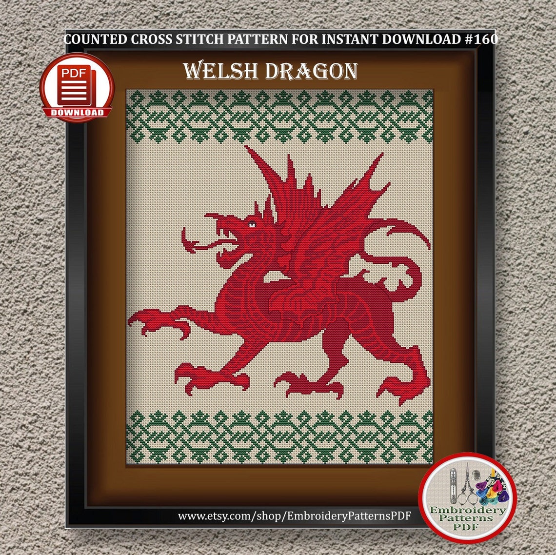 Welsh Dragon Cross Stitch Pattern Celtic Cross Stitch Y Ddraig - Etsy