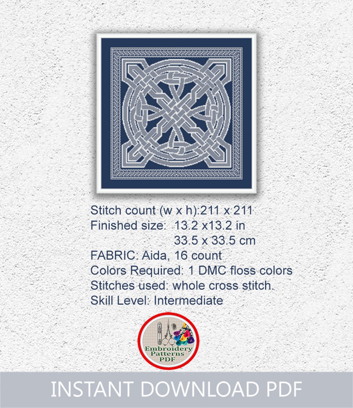 Monochrome Celtic Cross Stitch Pattern Celtic Square - Etsy