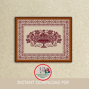 Monochrome Sampler Counted Cross Stitch Pattern Fruits Cross Stitch ...