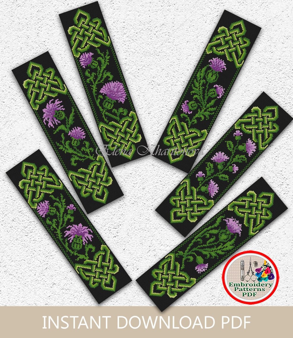 Celtic Knot Thistle Flower Bookmarks Cross Stitch Pattern Scottish ...