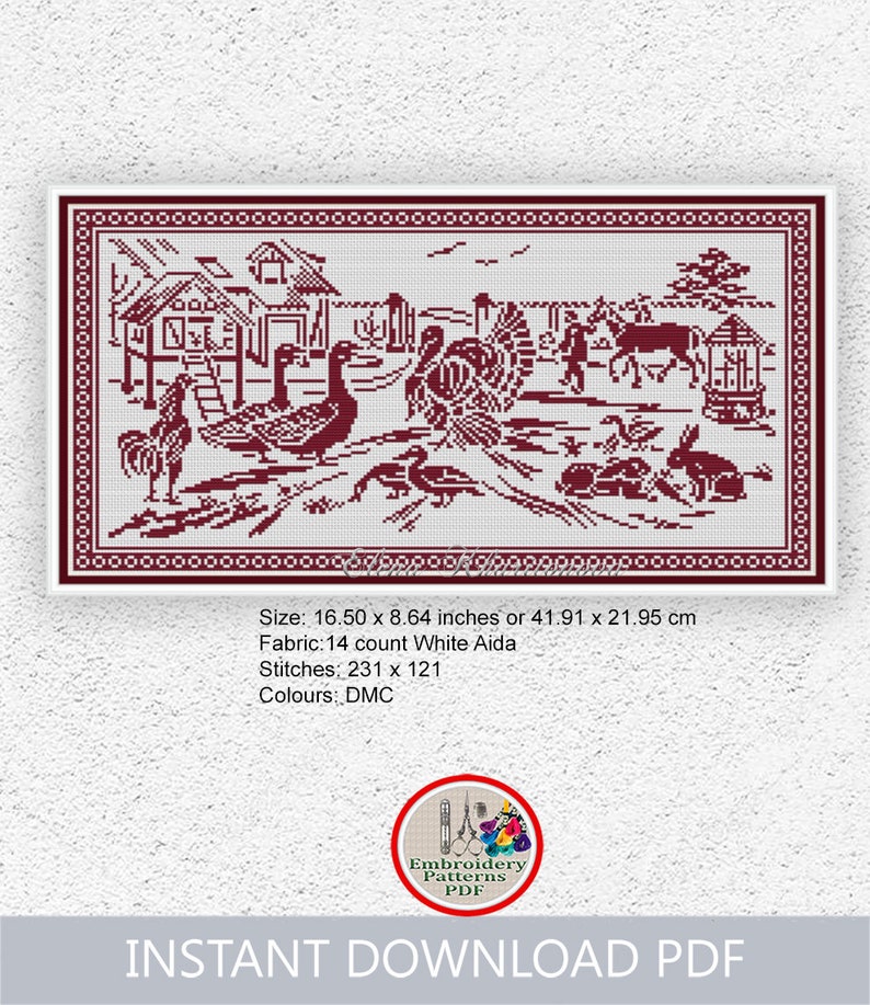 Country Monochrome Sampler Counted Cross Stitch Pattern Turkey - Etsy