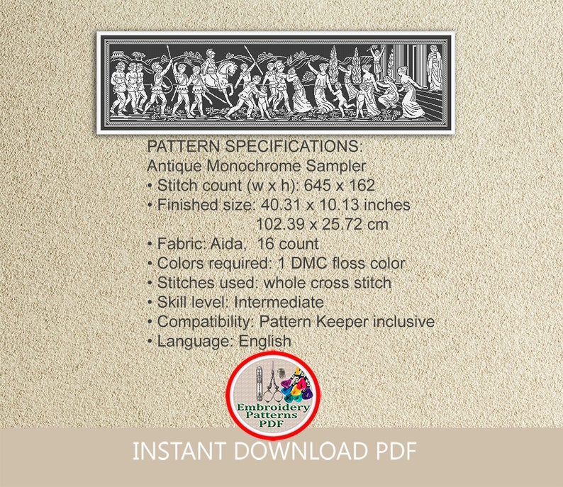 Monochrome Sampler Counted Cross Stitch Pattern Victory Ancient ...