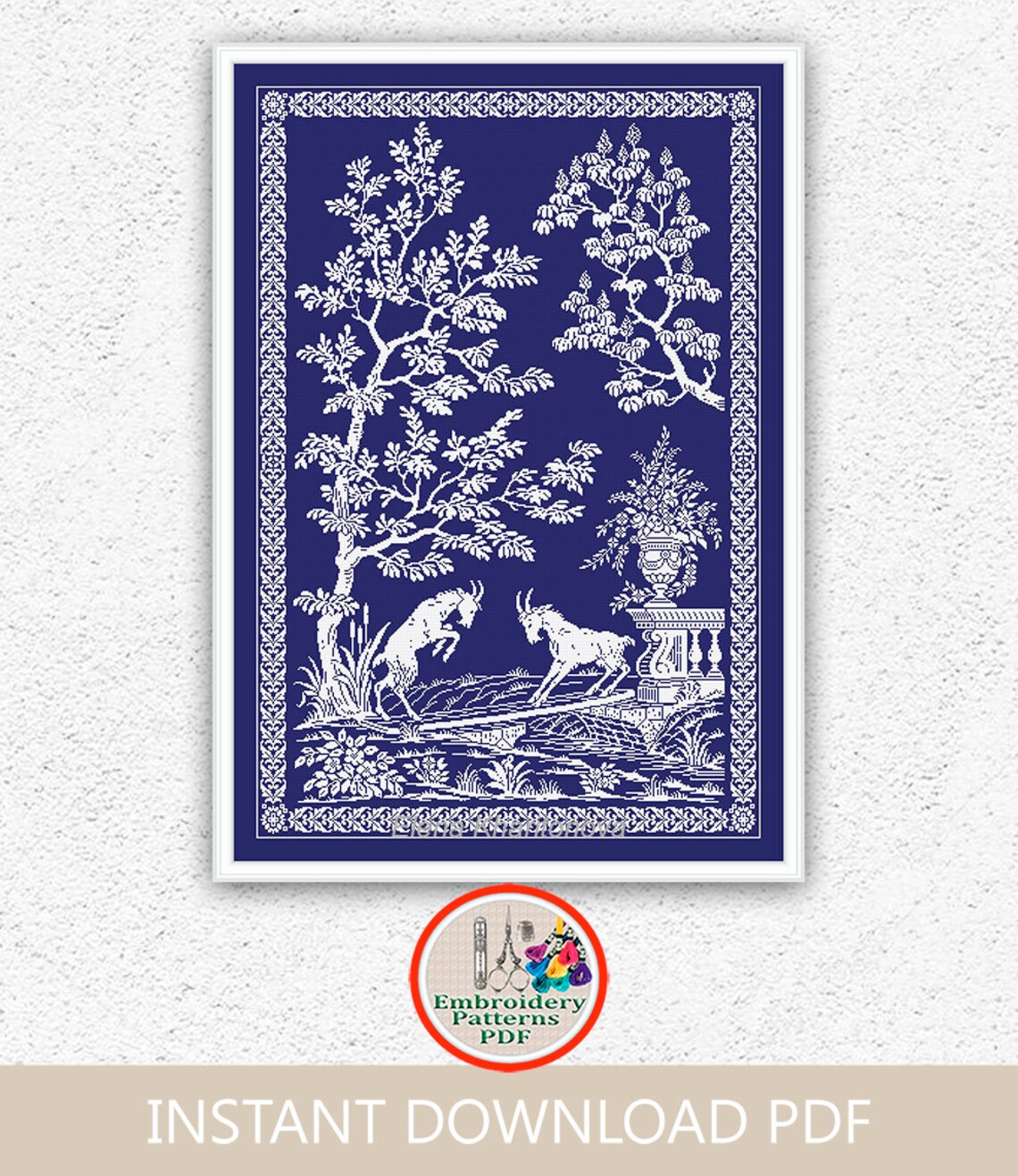 Two Goats Counted Cross Stitch Pattern Monochrome Sampler - Etsy