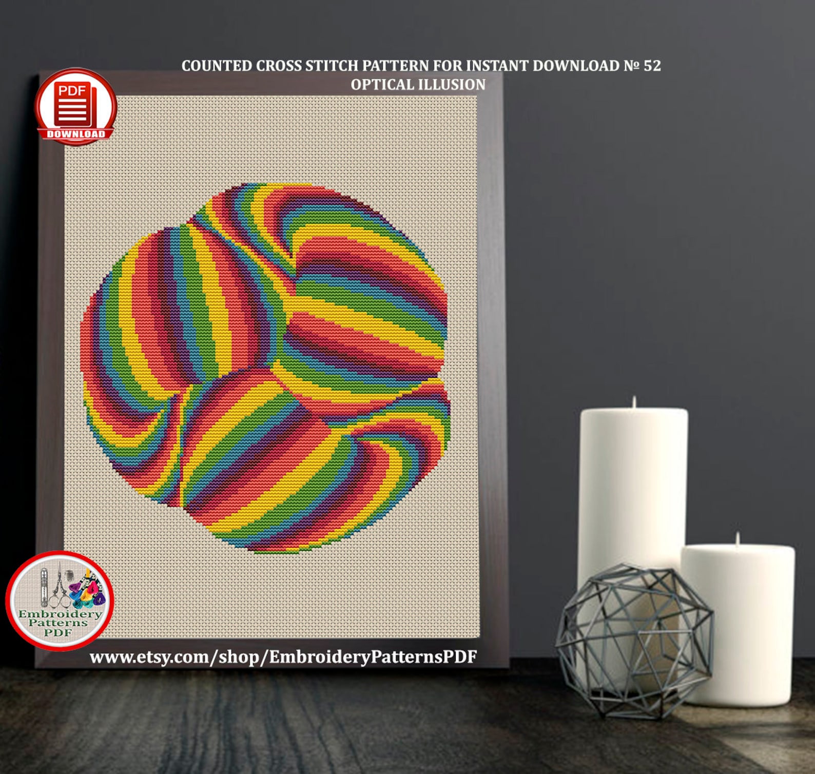 Colorful Striped Optical Illusion Counted Cross Stitch Pattern ...
