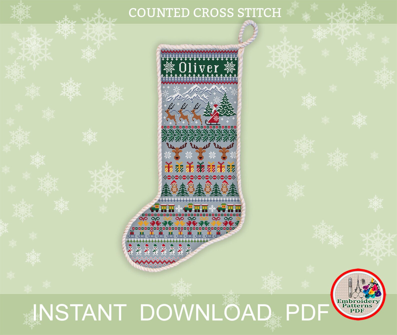 Personalized Santa Sock Cross Stitch Pattern Christmas Stocking ...
