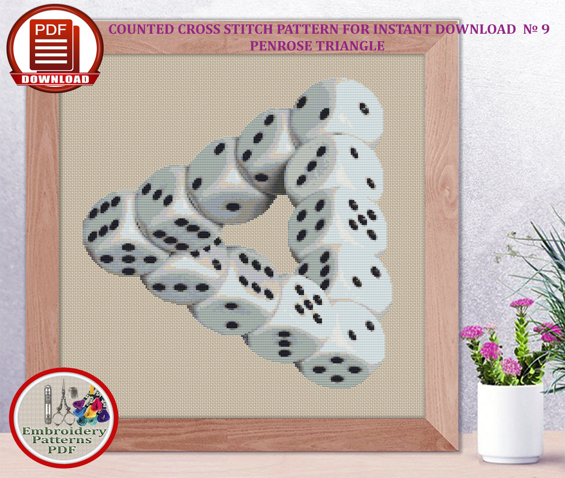 Impossible Dice Triangle Illusion Counted Cross Stitch Pattern ...