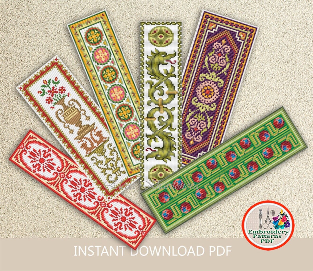 Set of 6 Bookmarks Cross Stitch Pattern Colorful Bookmark - Etsy