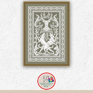 Hunting Monochrome Sampler Cross Stitch Pattern Deer and Hound Dogs ...