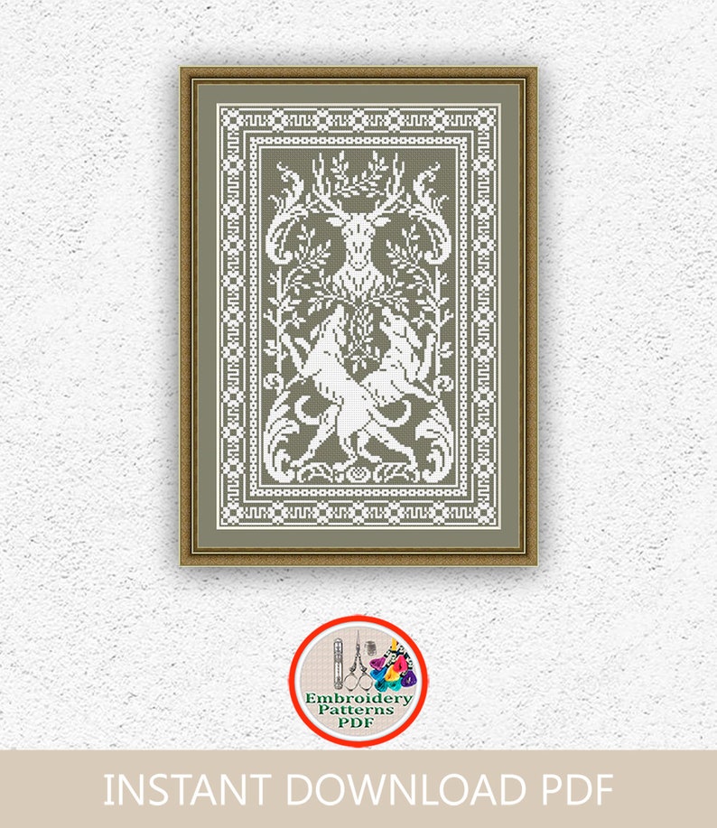 Hunting Monochrome Sampler Cross Stitch Pattern Deer and Hound - Etsy