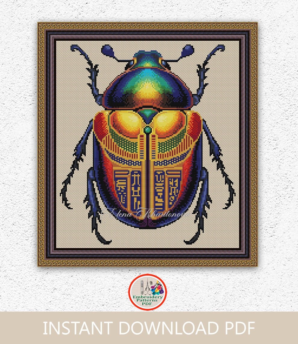 Scarab Beetle Cross Stitch Pattern Insect Cross Stitch Bug Cross Stitch ...